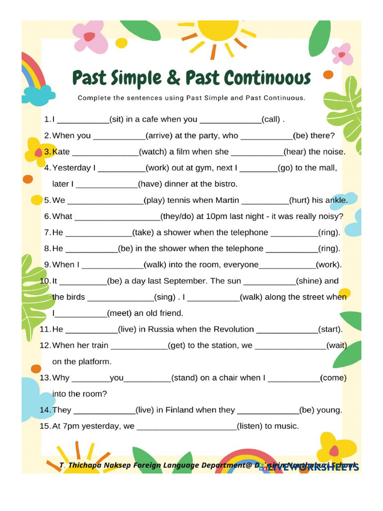 Past Simple and Past Continuous Worksheet. | PDF