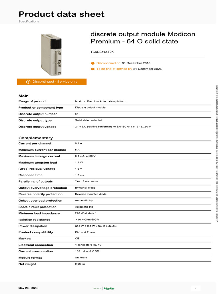 Modicon Premium_TSXDSY64T2K | PDF