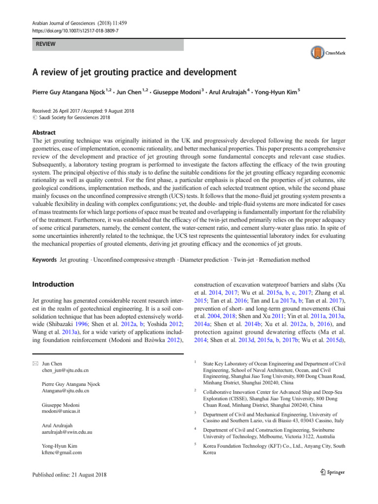 A Review of Jet Grouting Practice and Development | PDF | Mean Squared Error | Geotechnical ...