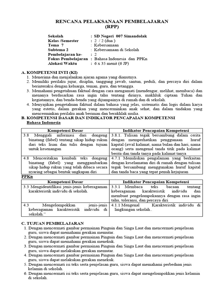 Rencana Pelaksanaan Pembelajaran (RPP) | PDF