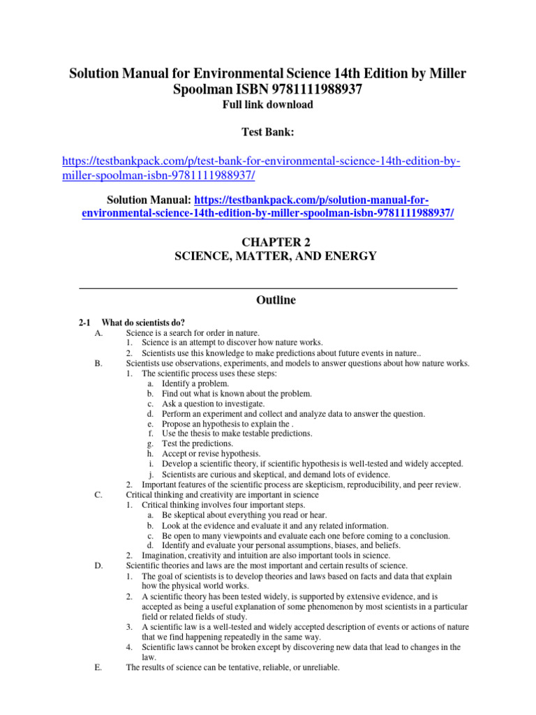 Solution Manual For Environmental Science 14th Edition by Miller ...