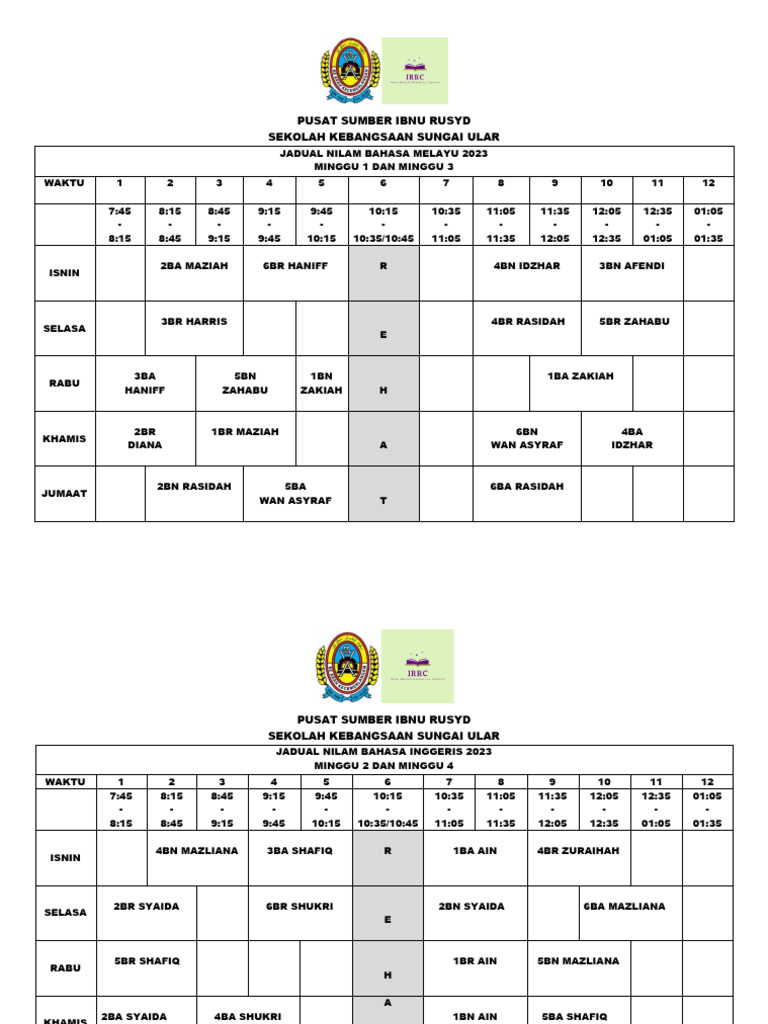 Jadual Nilam BM Bi September 2023 PDF | PDF