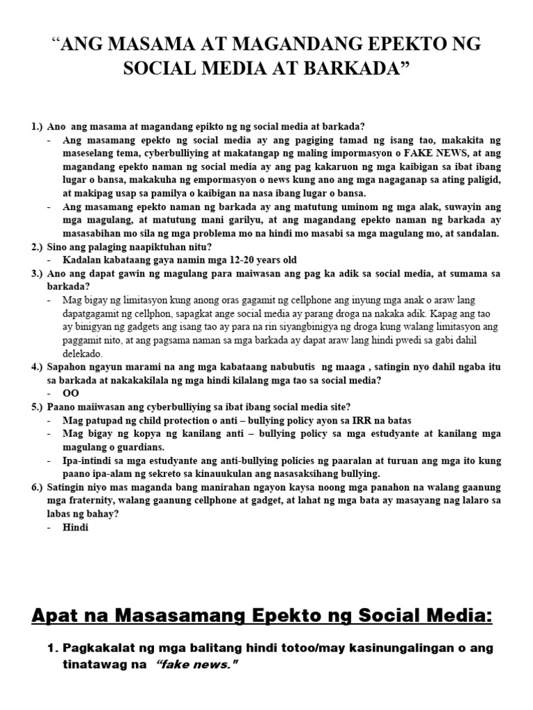 Ang Masamang Epikto NG Social Media at Barkada | PDF