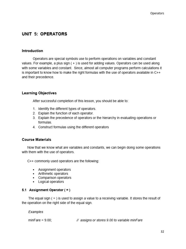Prog 1 Module Lesson 5 | PDF | Variable (Computer Science) | Computer Programming