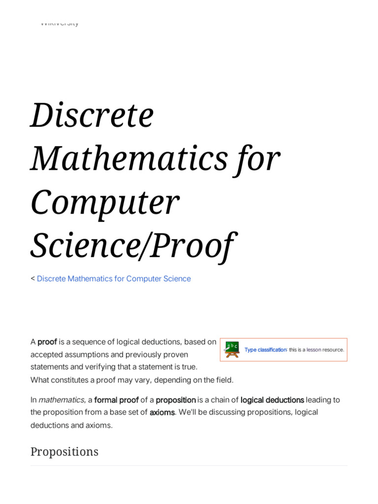 Discrete Mathematics For Computer Science - Proof - Wikiversity | PDF ...