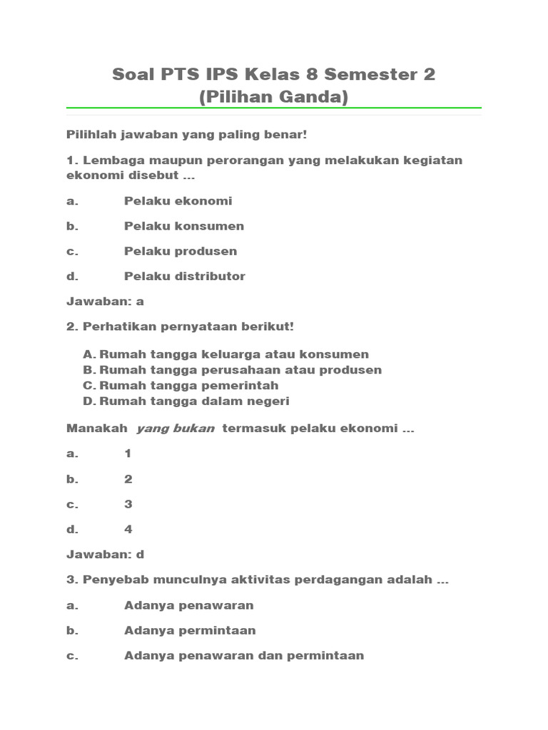 Soal PTS IPS Kelas 8 Semester 2 | PDF