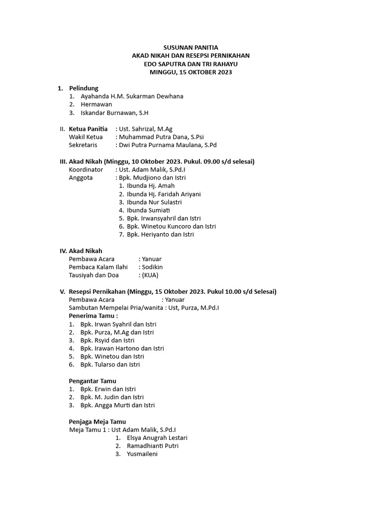 Susuna Panitia Acara Edo Saputra | PDF | Sains & Matematika | Agama ...