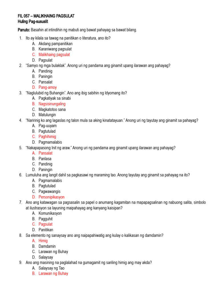 FIL 057 - MALIKHAING PAGSULAT | PDF