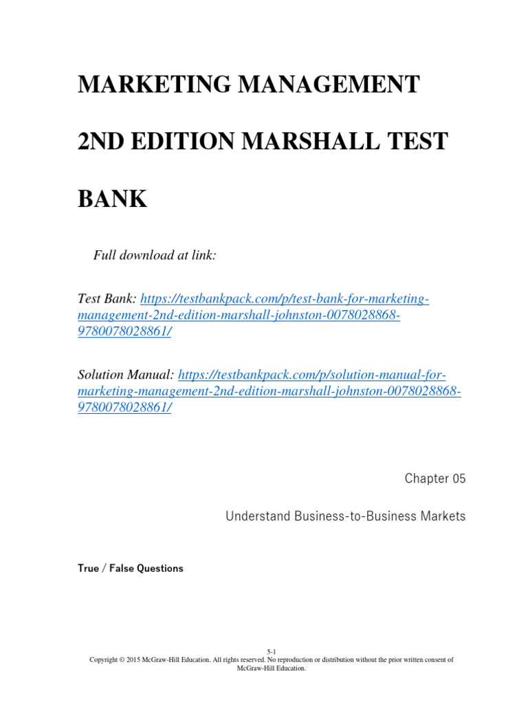 Marketing Management 2nd Edition Marshall Test Bank 1 | PDF