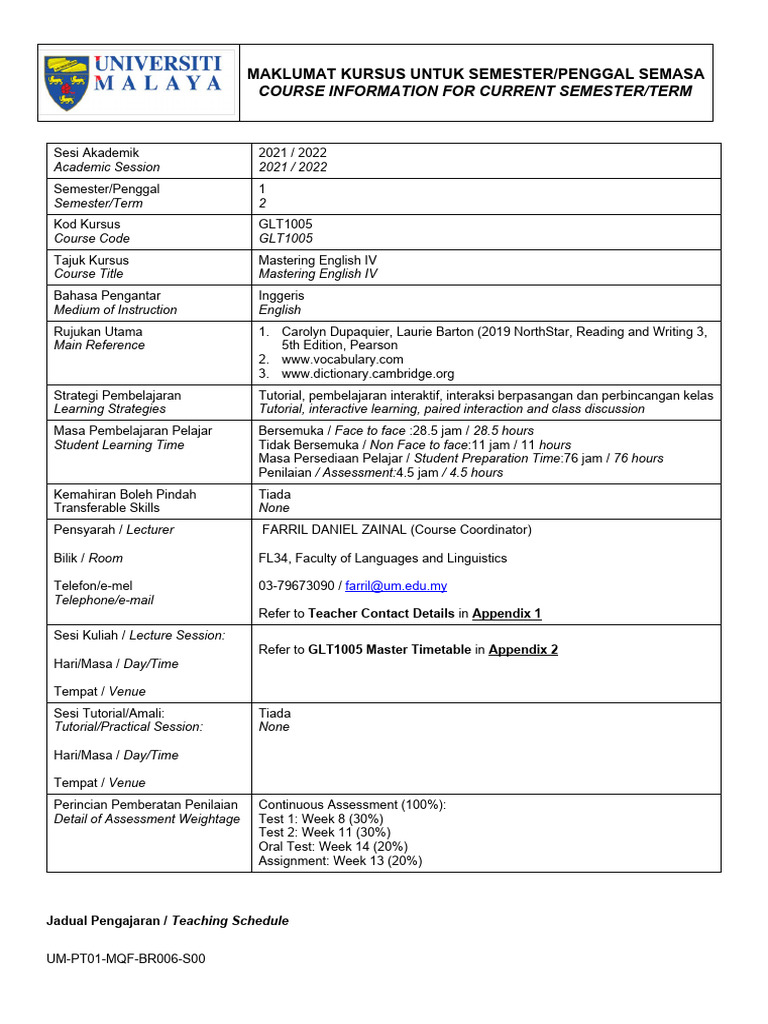 GLT 1005 Course Info - New Form | PDF
