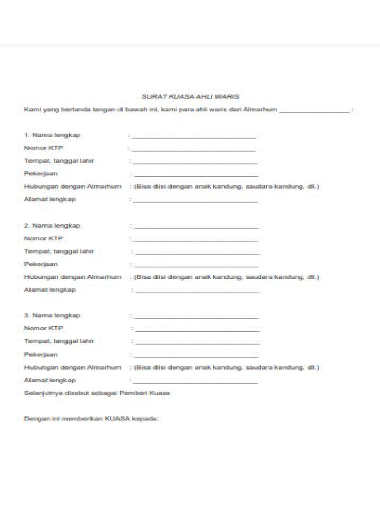 Contoh Template Surat Ahli Waris Sebidang Tanah | PDF