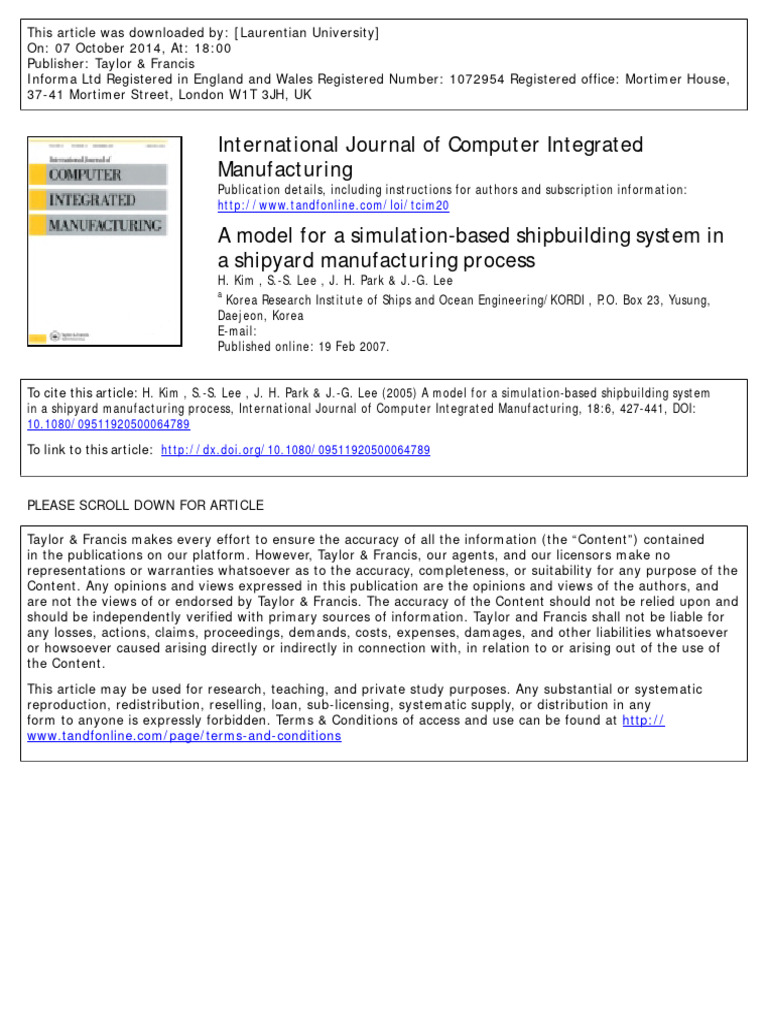 OK A Model For A Simulationbased Shipbuilding System | PDF | Simulation | Computer Aided Design