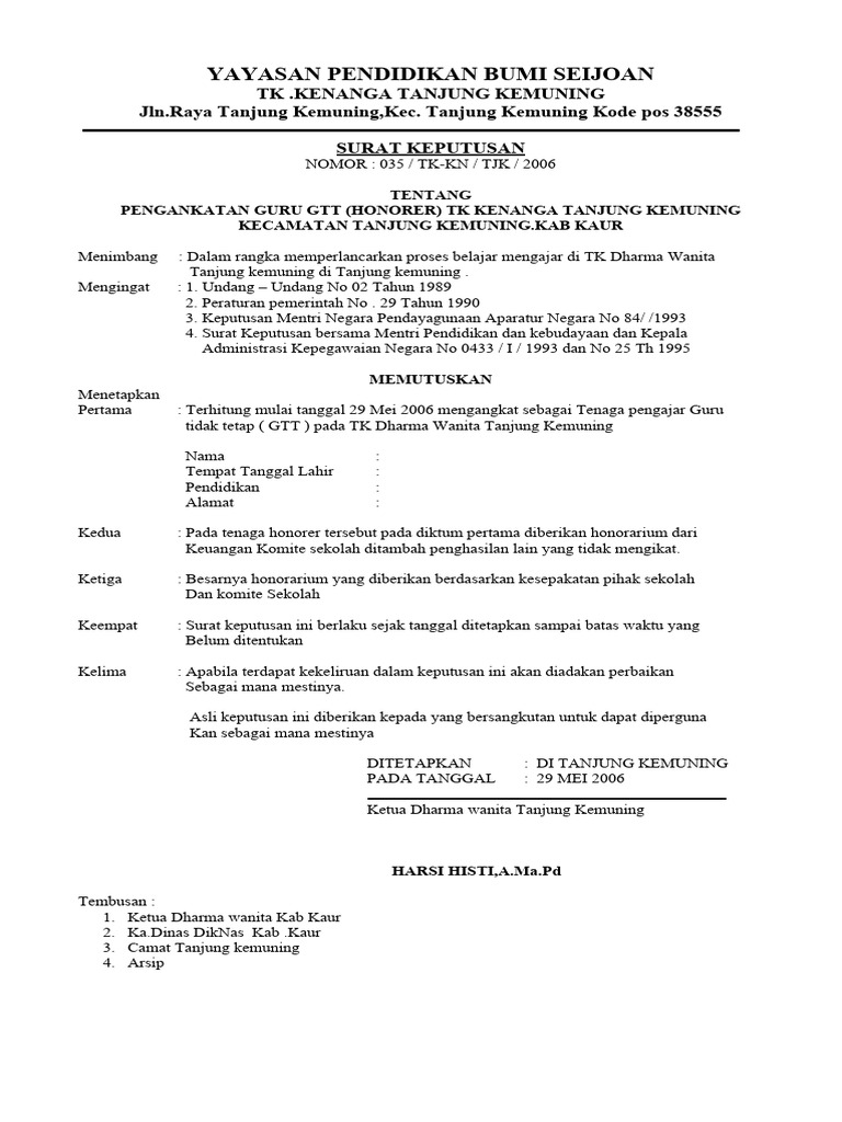 SK Pemb Tugas TK | PDF