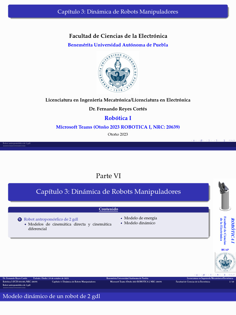 Robotica Cap3 Clase30 Dinamica-Euler Brazo Robot 2gdl | PDF