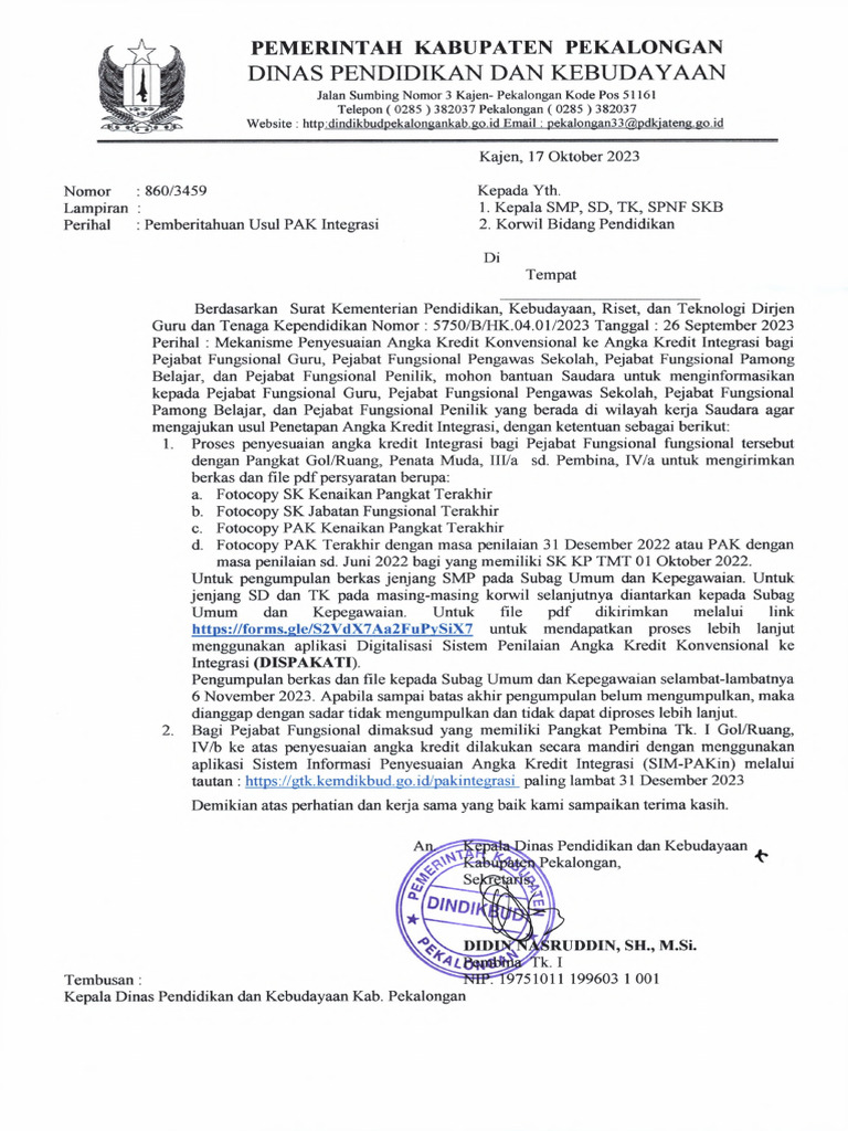 Surat PAK Integrasi | PDF | Pengelolaan Keuangan & Uang
