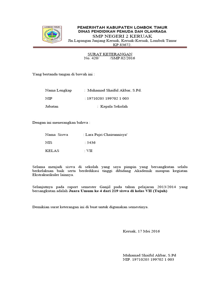 surat ket.lara | PDF