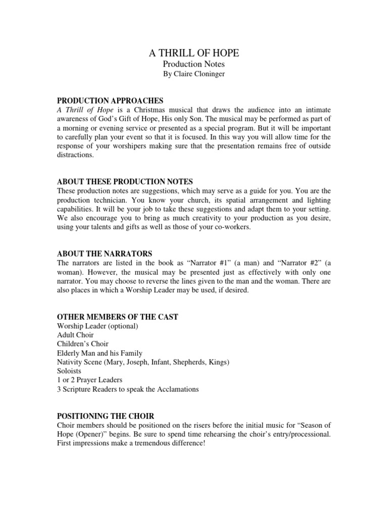 A Thrill of Hope - Production Notes | PDF
