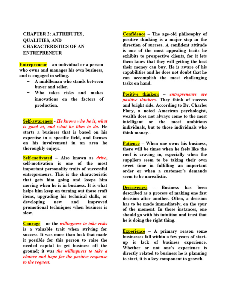 CHAPTER 2 Notes | PDF | Entrepreneurship | Goal