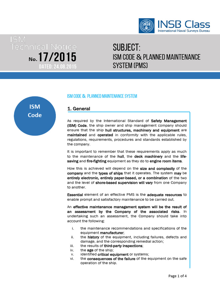 ISM TN-17-2015-IsM Code and Planned Maintenance System | PDF | Safety | Business