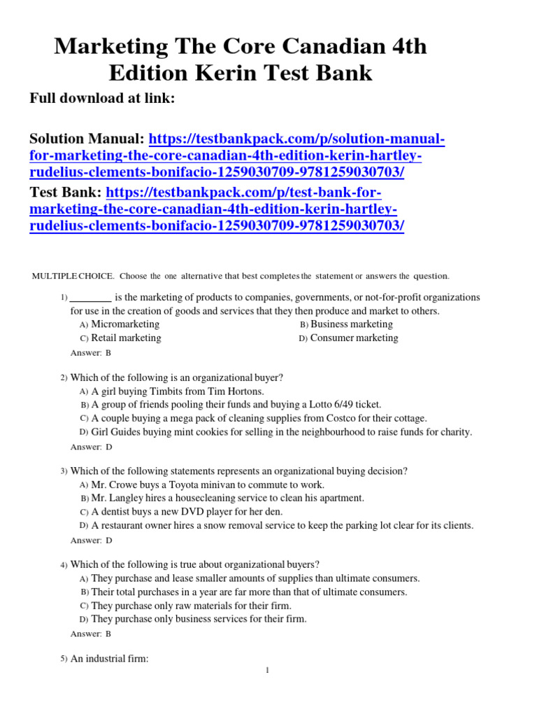 Marketing The Core Canadian 4th Edition Kerin Test Bank 1 | PDF Marketing The Core Canadian 4th Edition Kerin Test Bank 1 | PDF