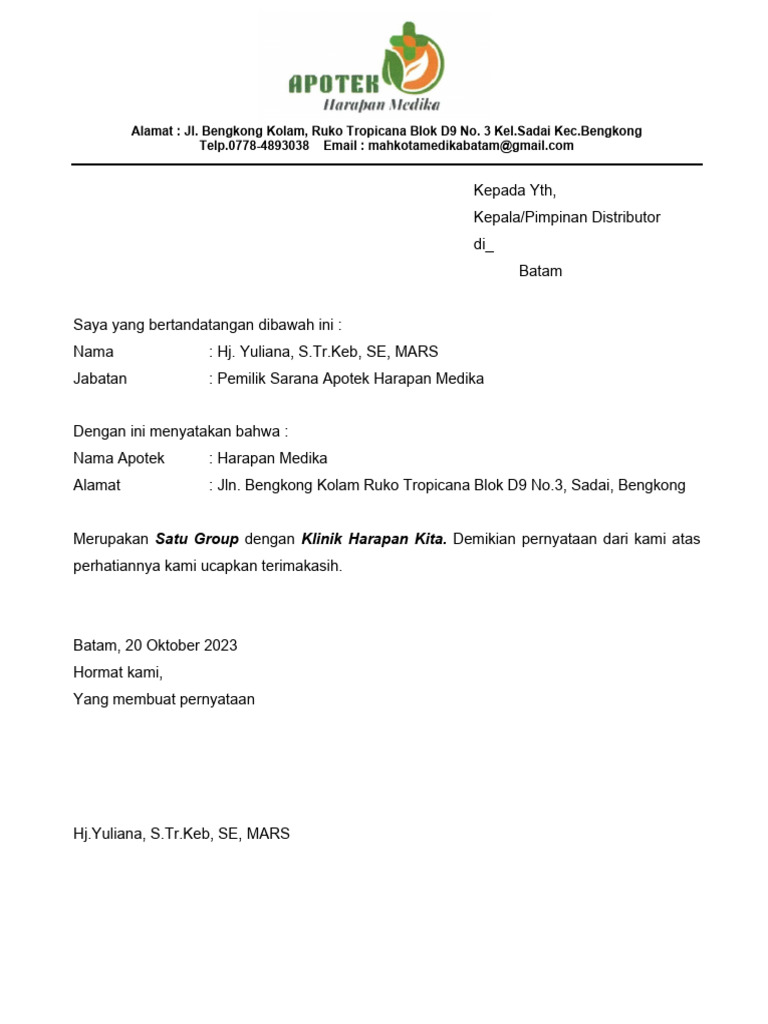 KOP APOTEK HARAPAN MEDIKA | PDF