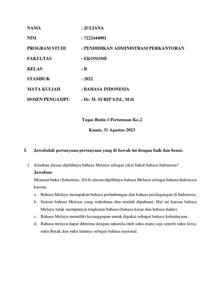 TR 1 - B. Indo - Juliana Padp B | PDF