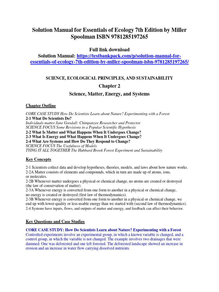 Solution Manual For Essentials of Ecology 7th Edition by Miller ...