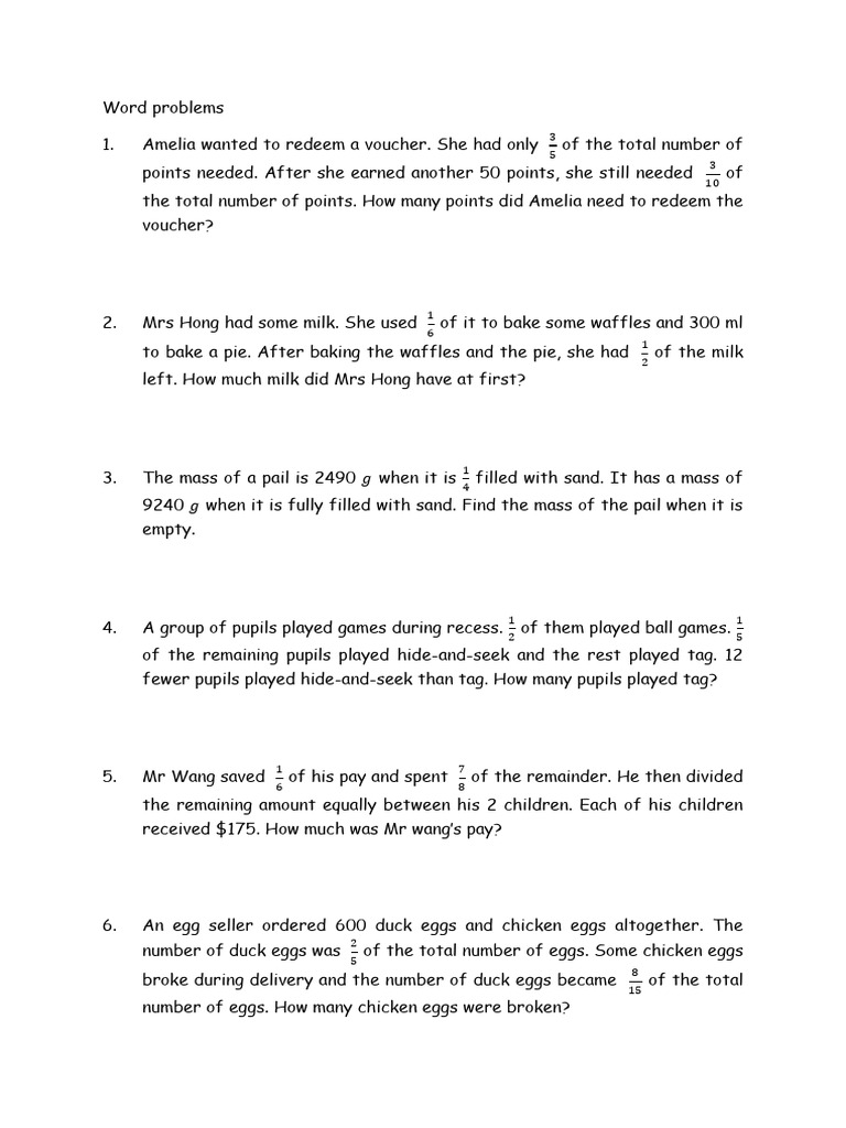 P5 - Fraction Word Problems 1 | PDF