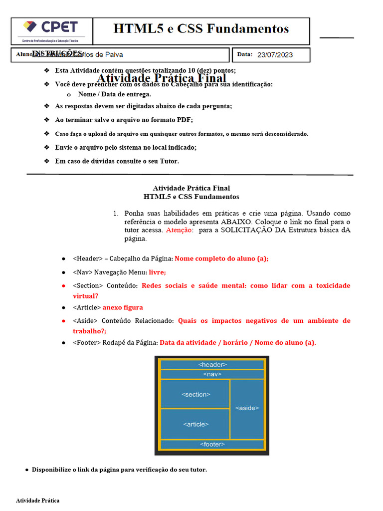 atividade pratica html e css | PDF
