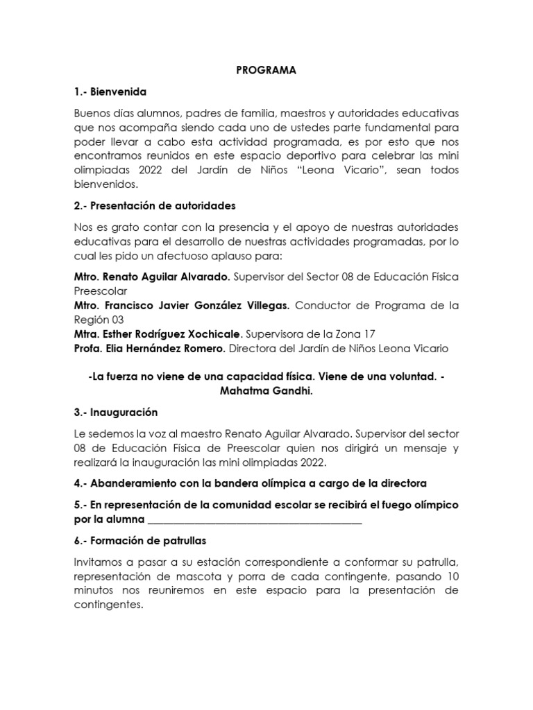 Programa MINI OLIMPIADAS | PDF | Educación de la primera infancia