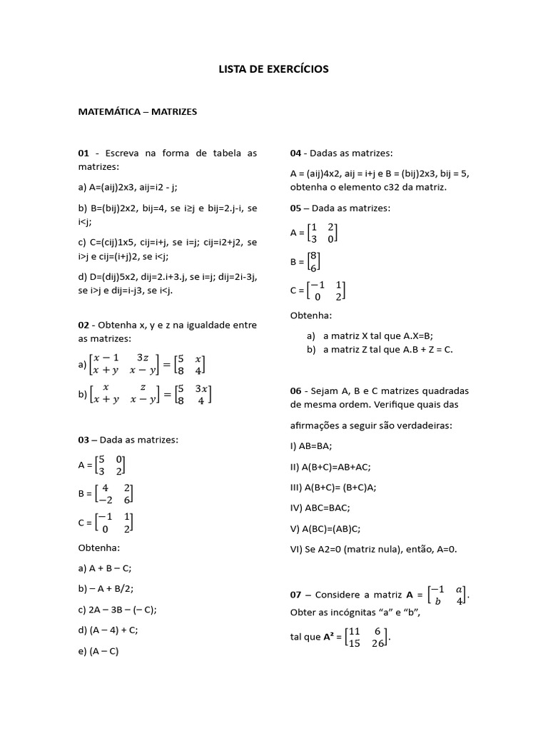 Lista de Exercícios para o Enem | PDF