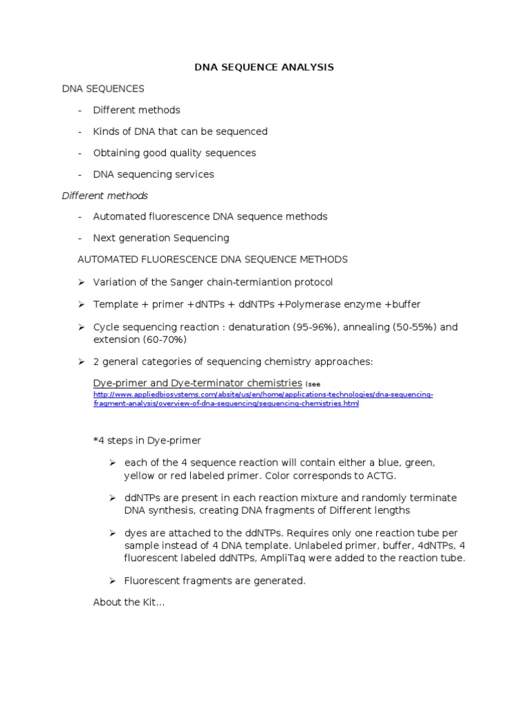 Different Methods: Dna Sequence Analysis | PDF | Molecular Cloning ...