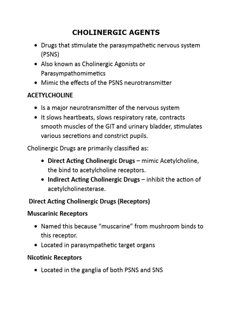 Pharma - Cholinergic Agents | PDF