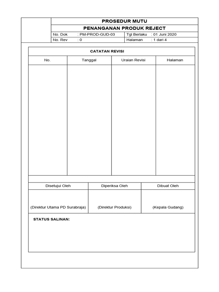 Sop Penanganan Barang Reject | PDF