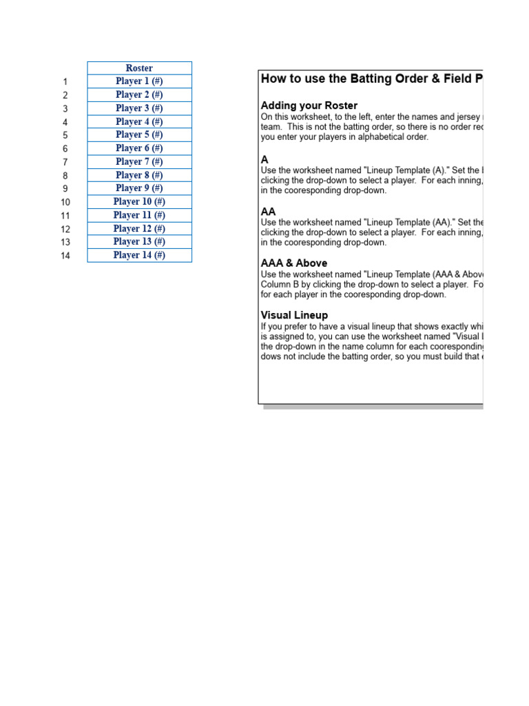 Batting Order and Field Position Sheet | PDF