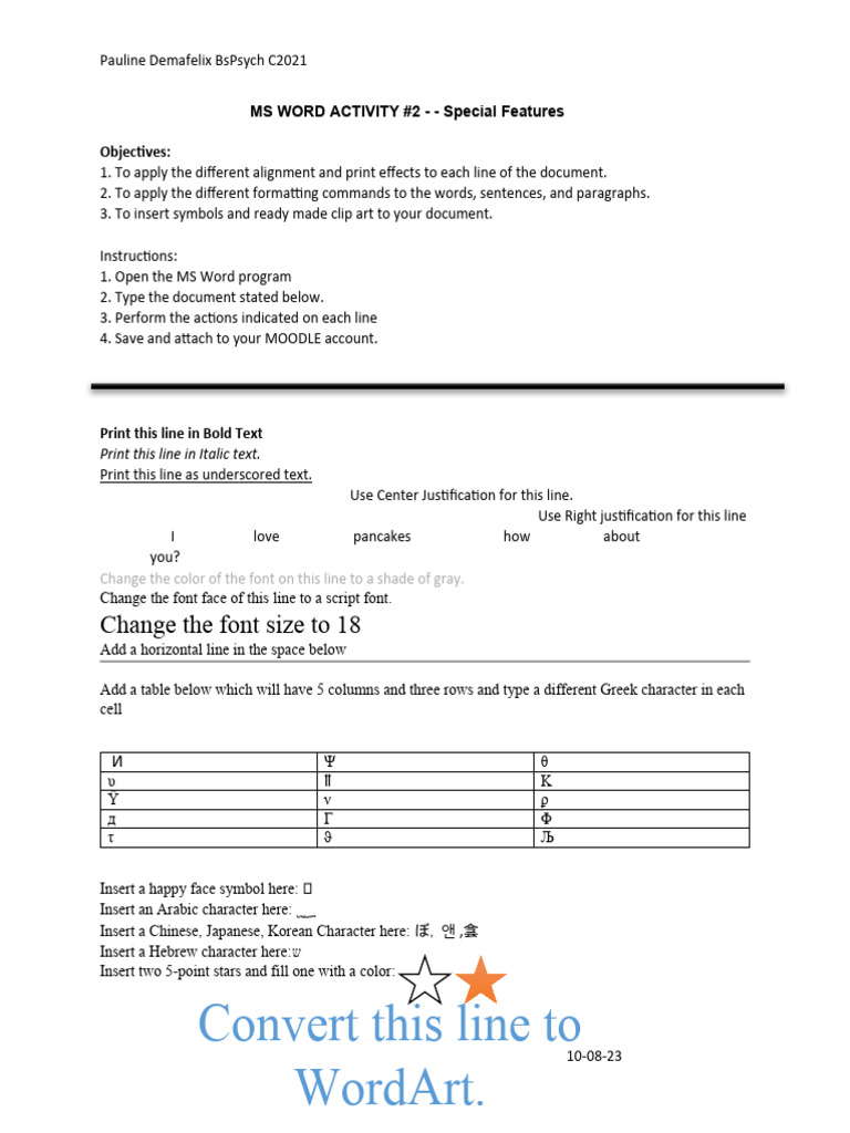 MS WORD ACTIVITY - Unfinished | PDF