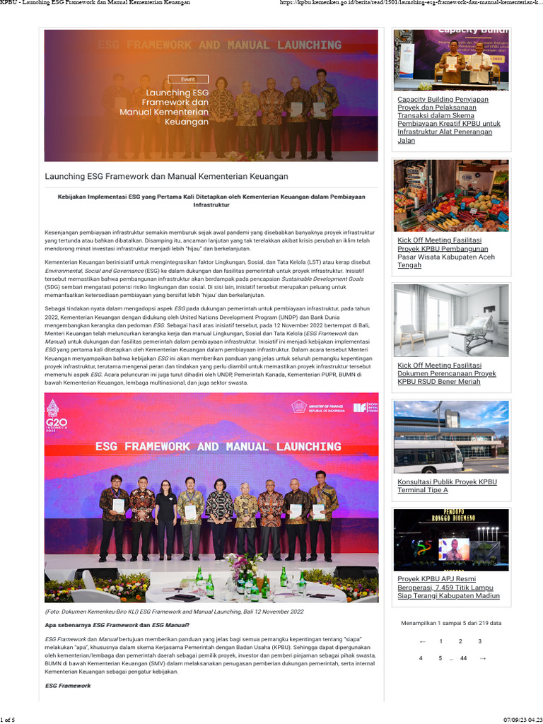 KPBU - Launching ESG Framework Dan Manual Kementerian Keuangan | PDF