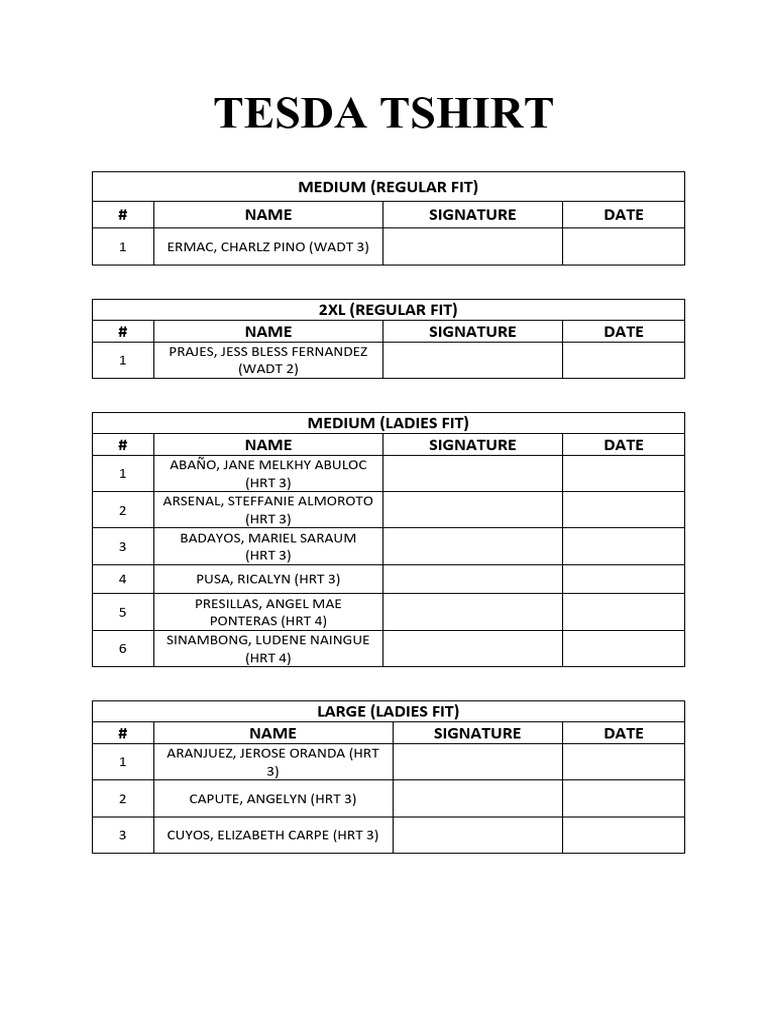 Tesda Tshirt | PDF