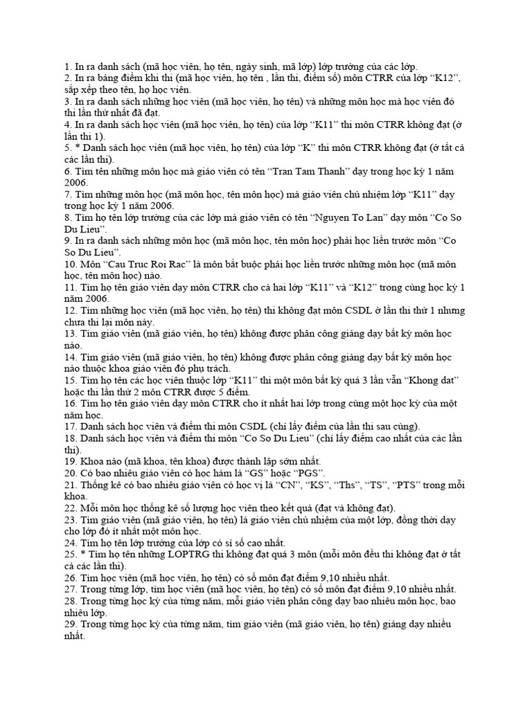 QuanLyHocVien CauHoi | PDF