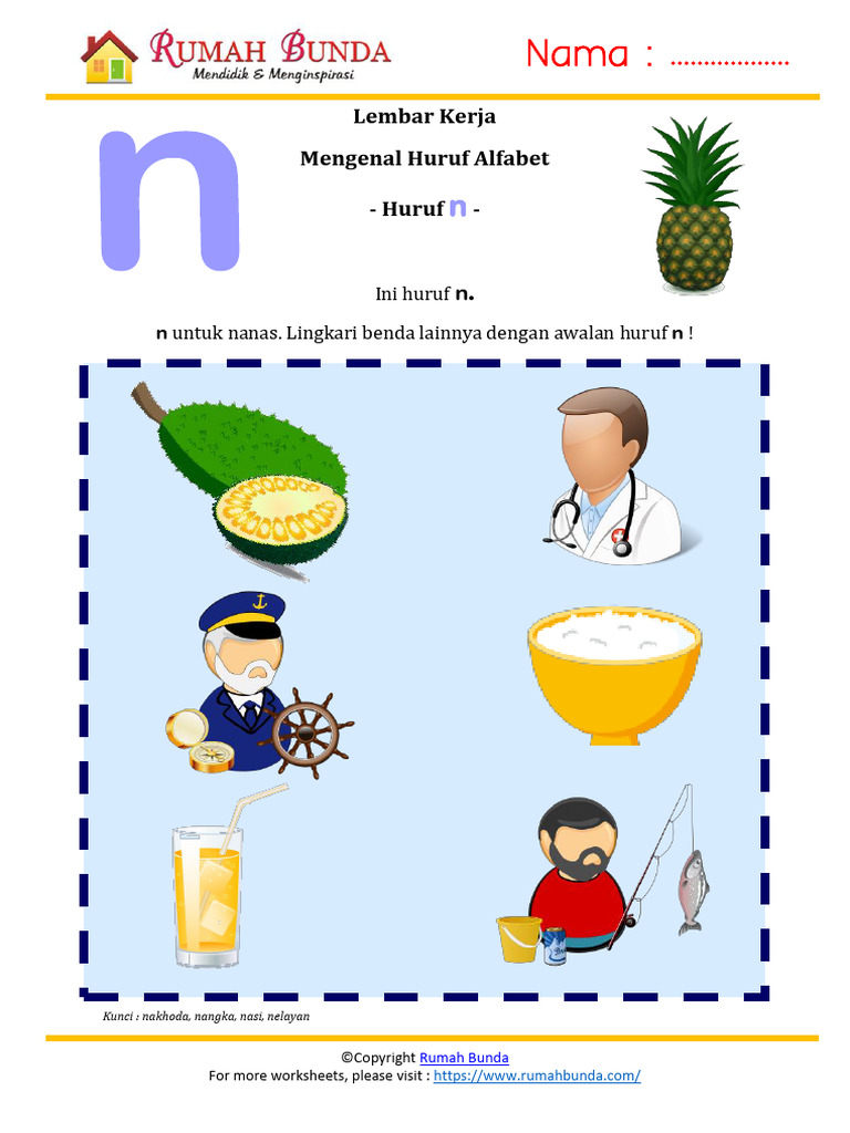 Menulis Huruf Alfabet N | PDF | Seni & Disiplin Bahasa | Griya & Taman