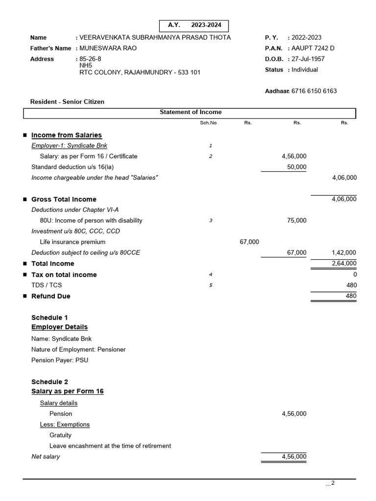 Statement of Total Income Fromat | PDF