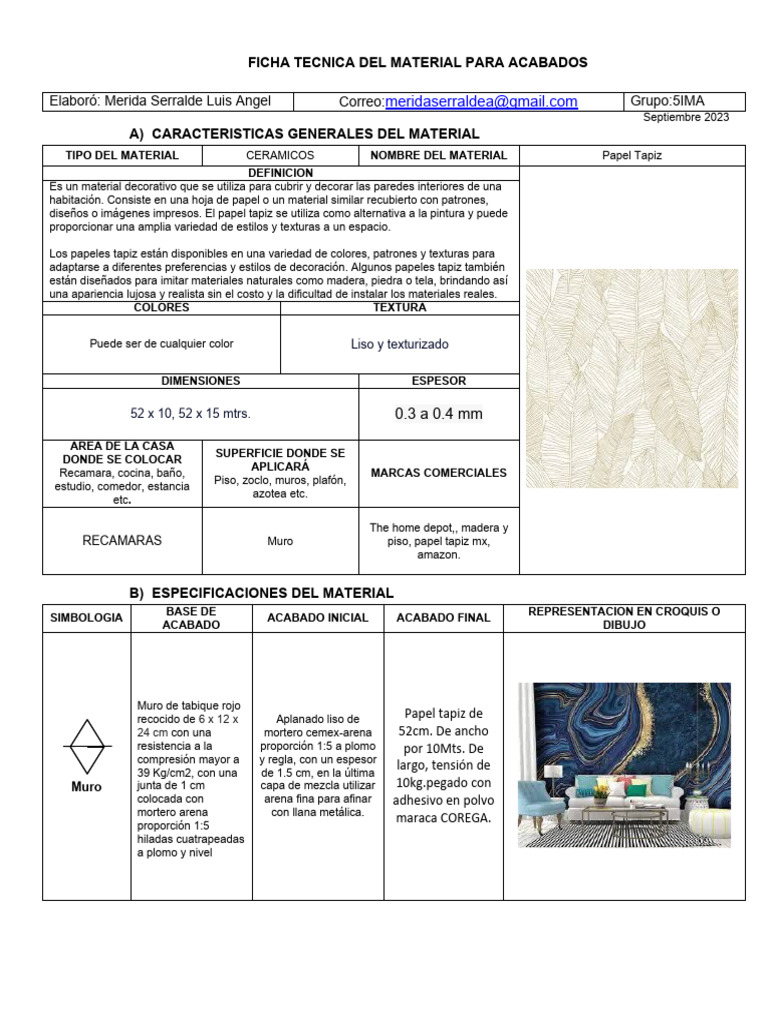 Ficha Técnica Del Papel Tapiz Pdf