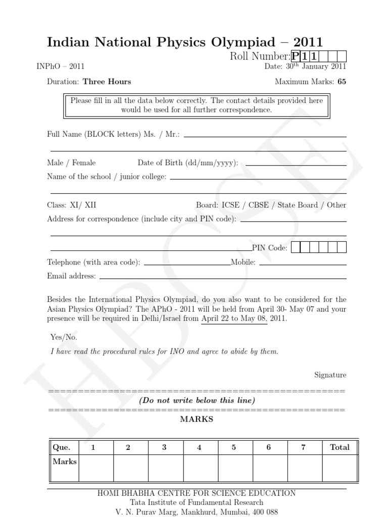 INPhO 2011 Qustion Paper | PDF | Speed Of Light | Electron