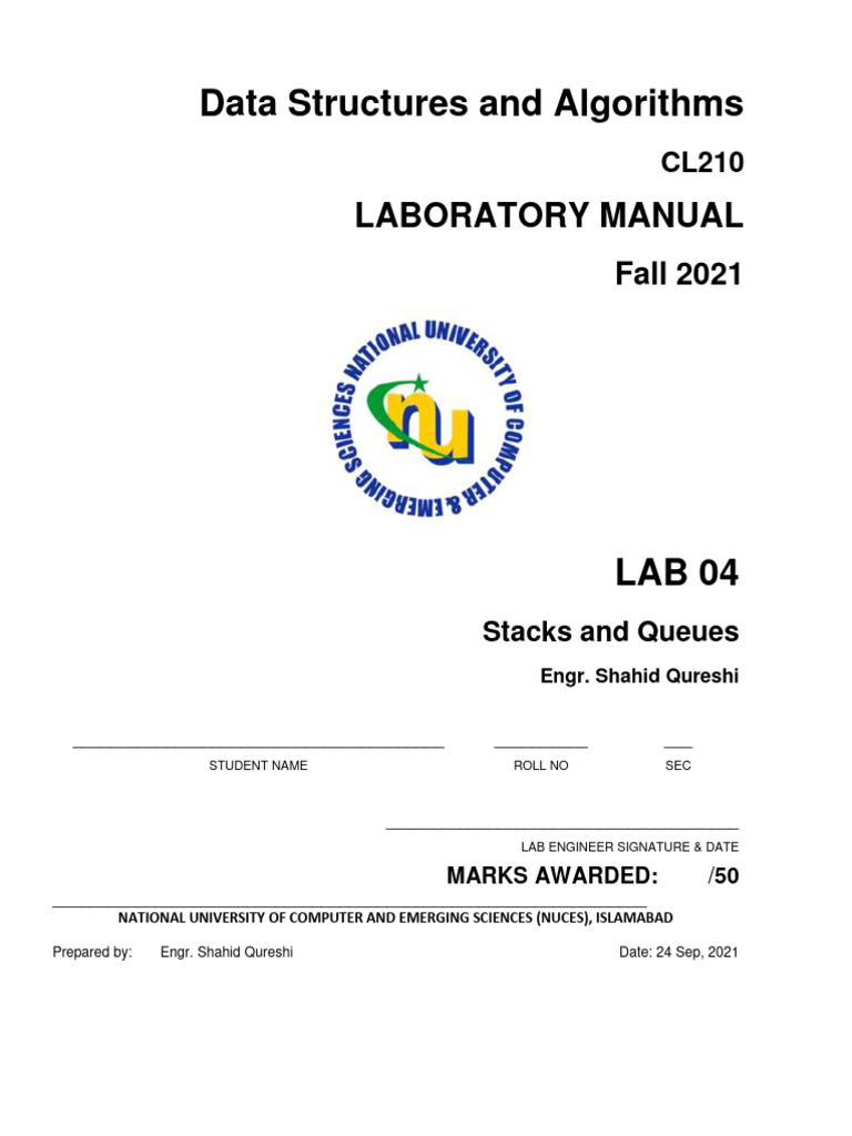 Fa 2021 Ds Algo Lab 04 Pdf Queue Abstract Data Type Software Design 