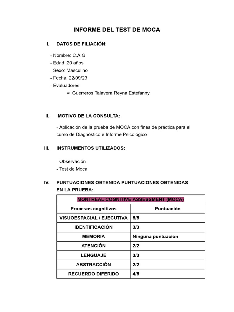 Informe Del Test de Moca | PDF