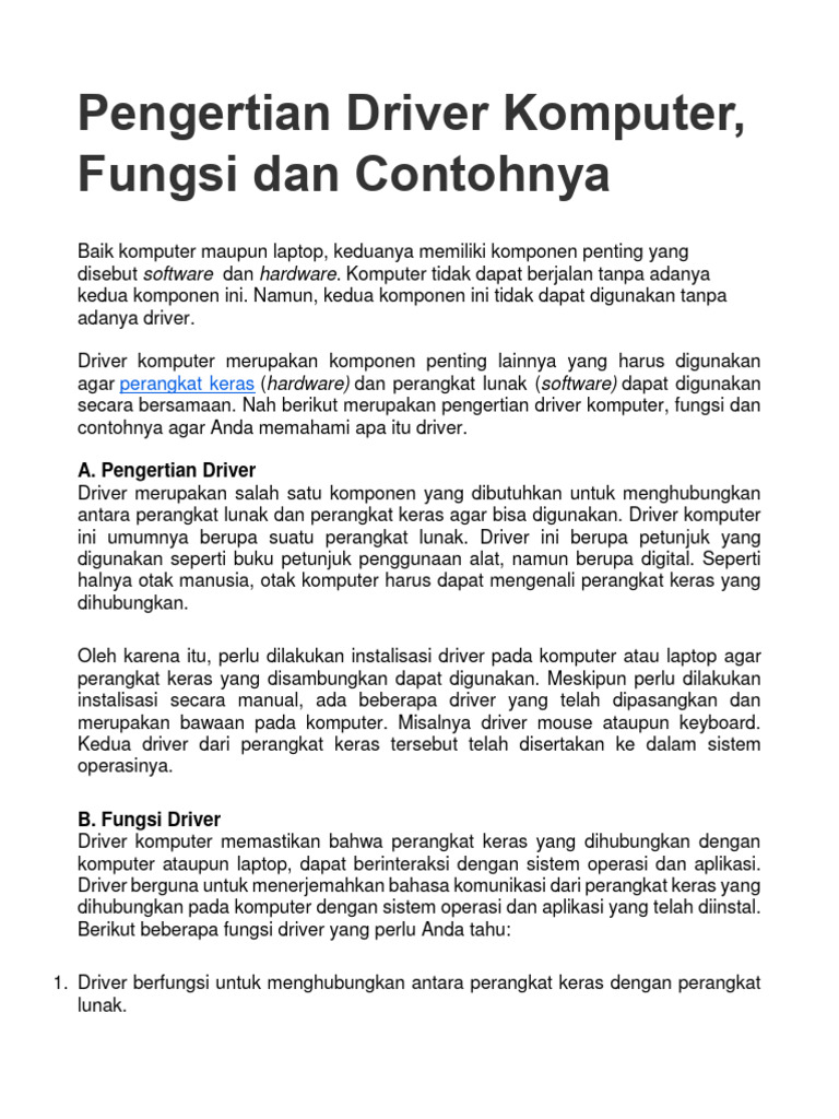 Pengertian Driver Komputer | PDF