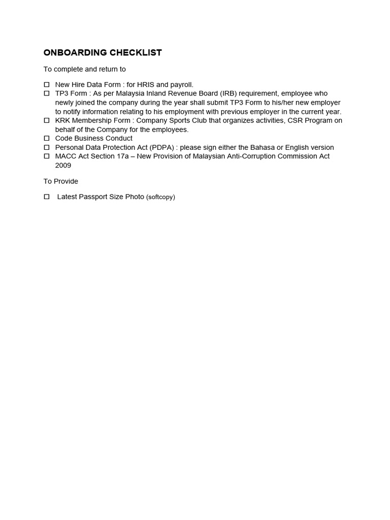 Onboarding Checklist | PDF