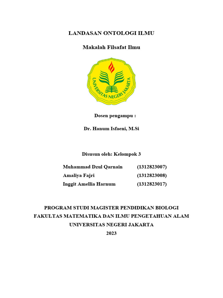 Landasan Ontologis (Makalah) | PDF | Filsafat | Sains & Matematika