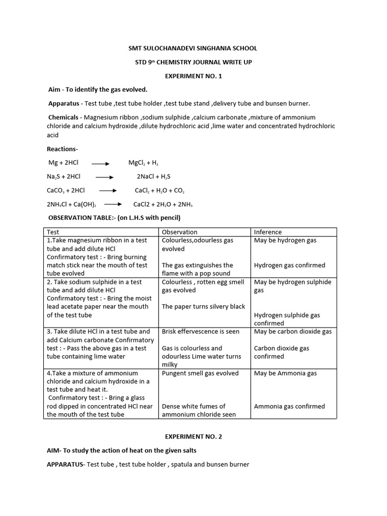 Chemical Observations Grade 9 | PDF | Hydrochloric Acid | Ammonium