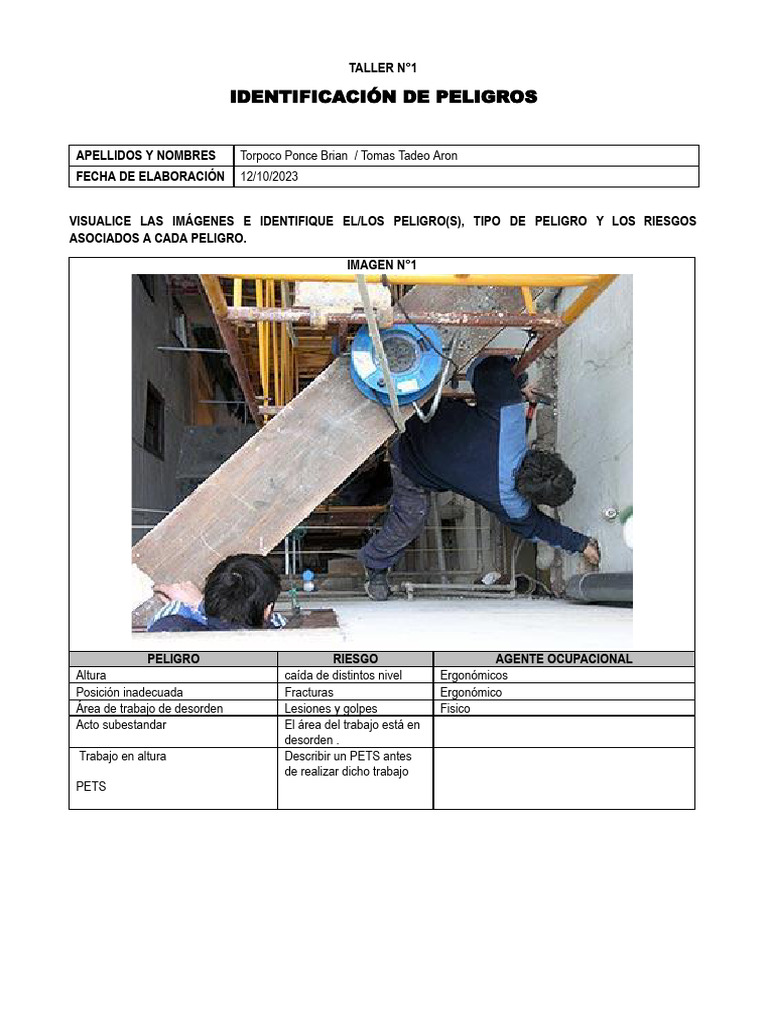 Taller - Identificacion de Peligros y Riesgos | PDF